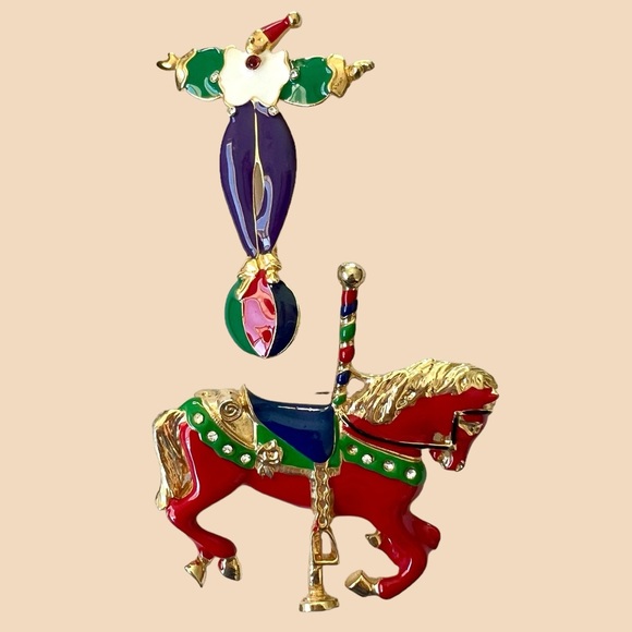 Unbranded | Jewelry | Two Gorgeous Enameled Brooches Carousel Horse ...